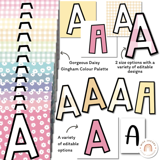 Bulletin Board Lettering Pack | Daisy Gingham Pastels – Miss Jacobs ...