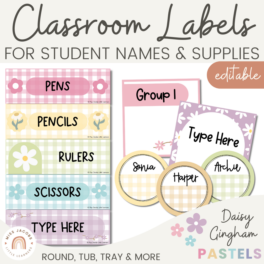 Daisy Gingham Pastels Classroom Decor - Miss Jacobs Little Learners