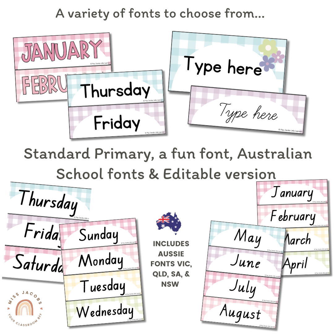 Days and Months Flashcards | Daisy Gingham Pastels Classroom Decor ...