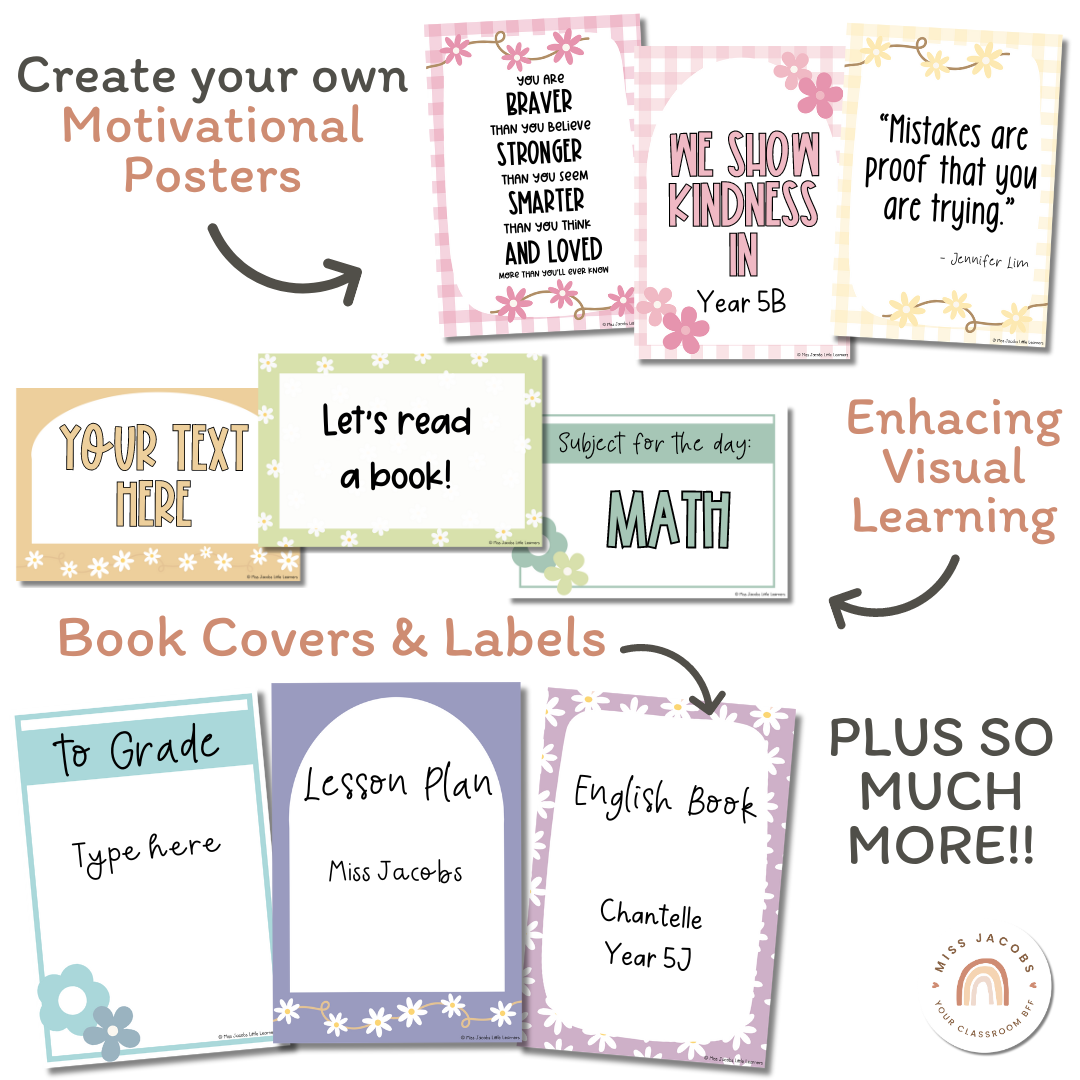 Editable Classroom Posters Templates - Daisy Gingham Pastels Decor