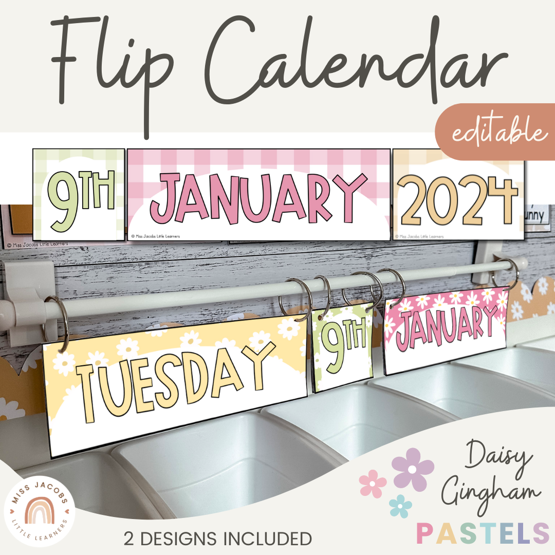 Flip Calendar - Daisy Gingham Pastels Decor