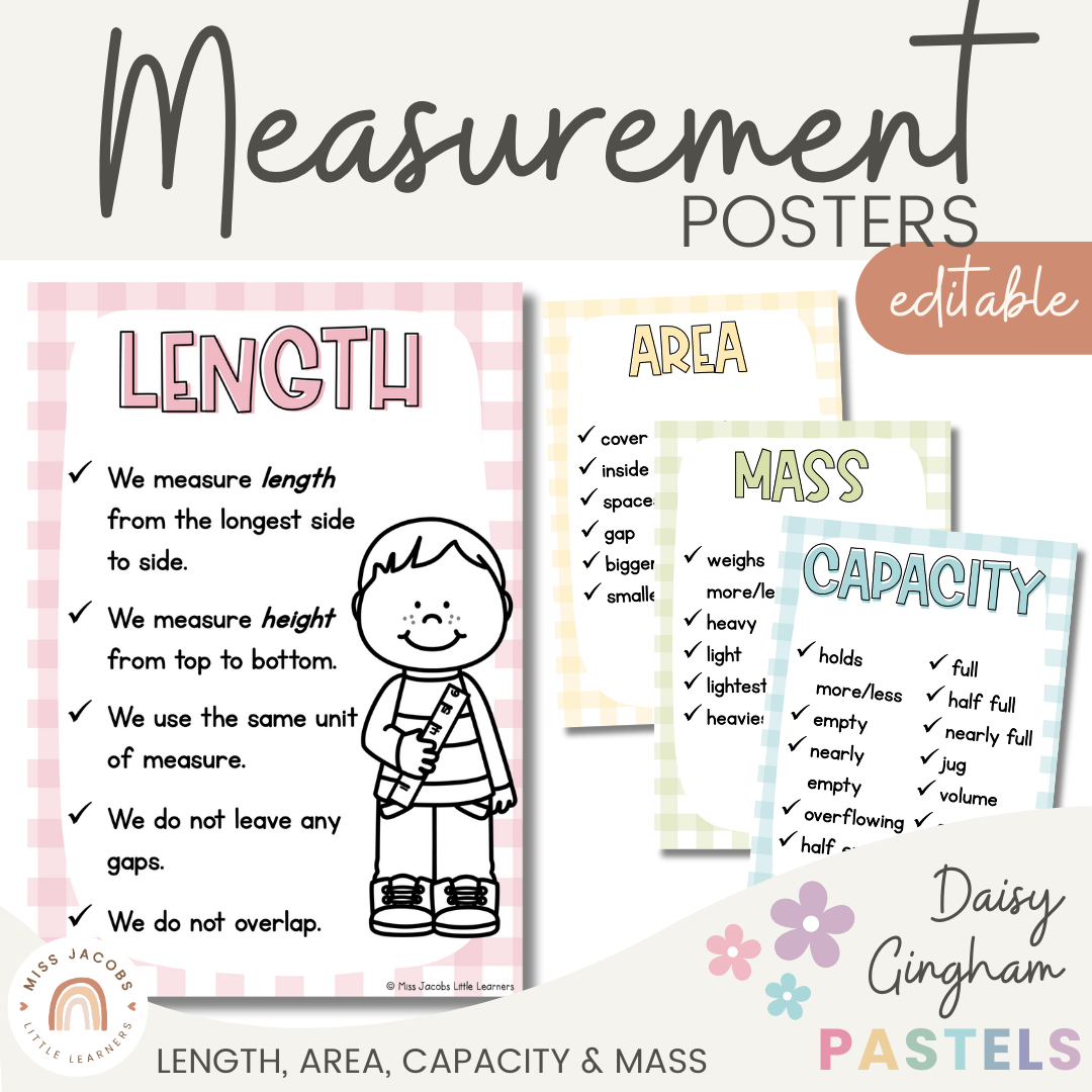 Measurement Posters - Daisy Gingham Pastels Theme
