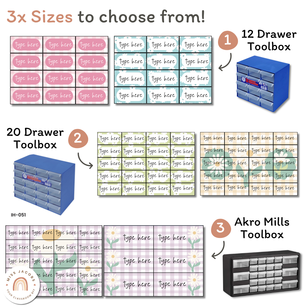 Teacher Toolbox Labels - Daisy Gingham Pastels Decor