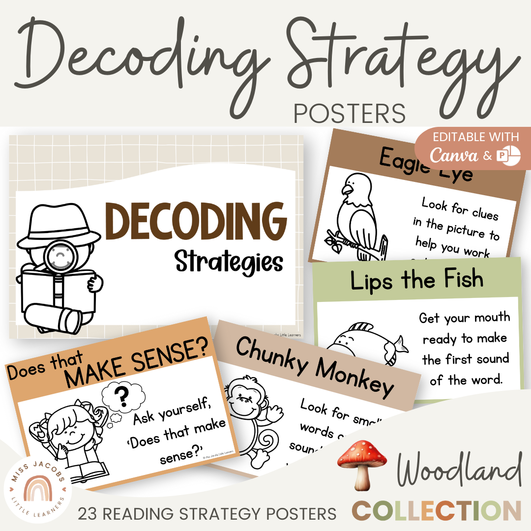Decoding Reading Strategies Posters - Woodland Theme - Miss Jacobs