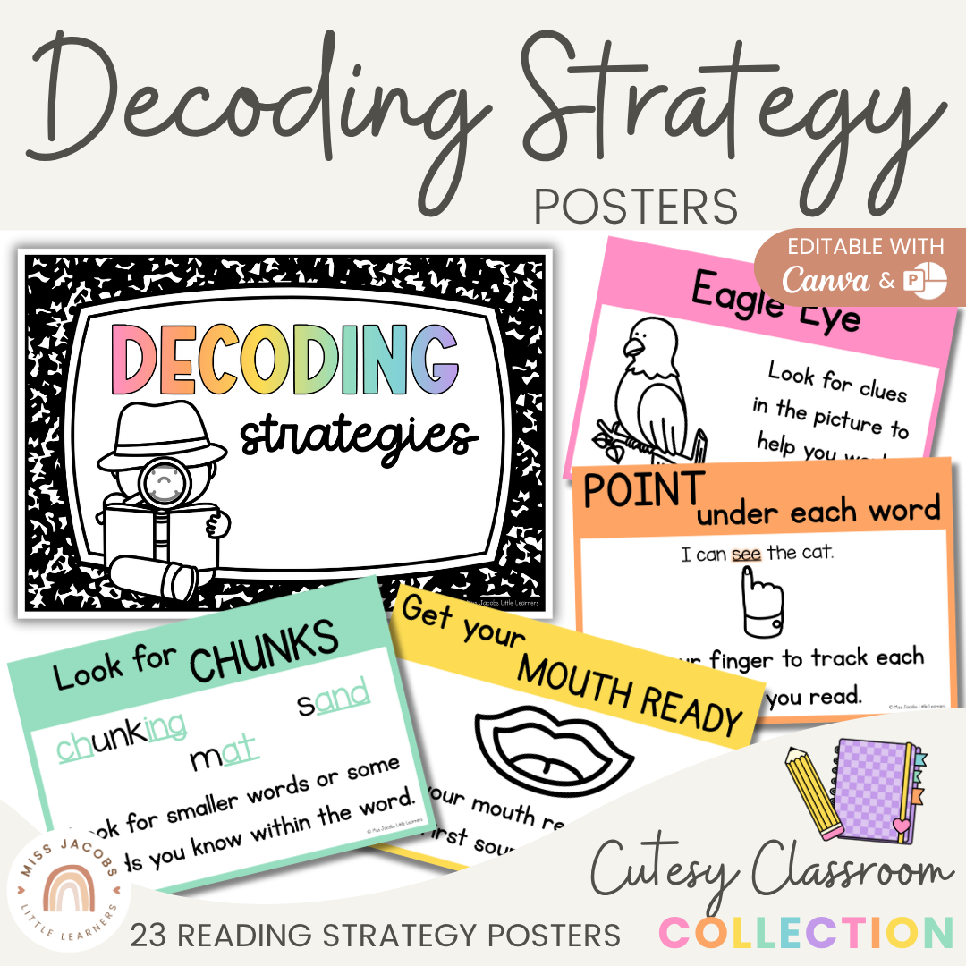 Reading Decoding Strategies Posters - Cutesy Classroom Theme - MJLL