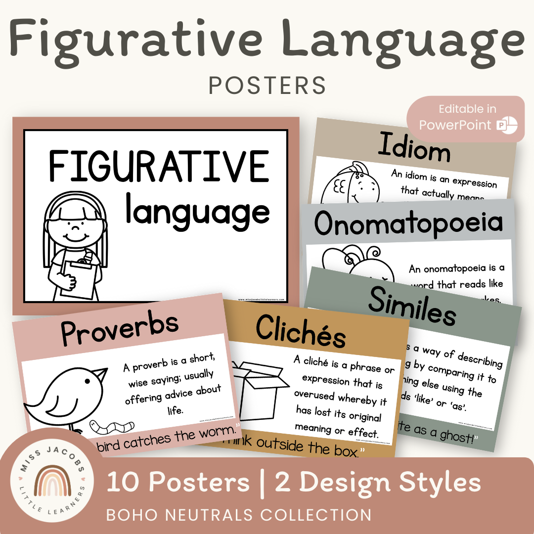 Figurative Language Posters - Boho Neutrals Theme - Miss Jacobs
