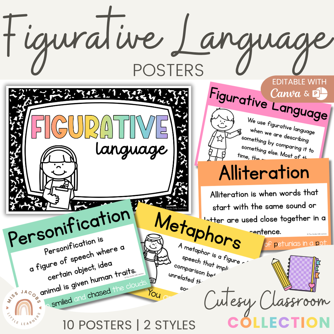 Figurative Language Posters - Cutesy Classroom Theme - Miss Jacobs