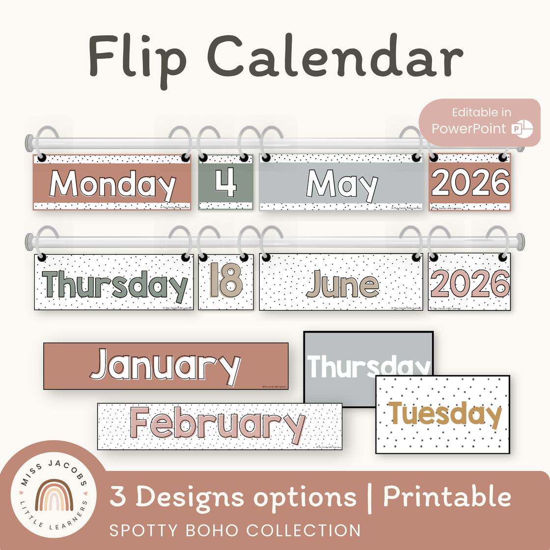 Flip Calendar - Spotty Boho Classroom Decor – Miss Jacobs Little Learners