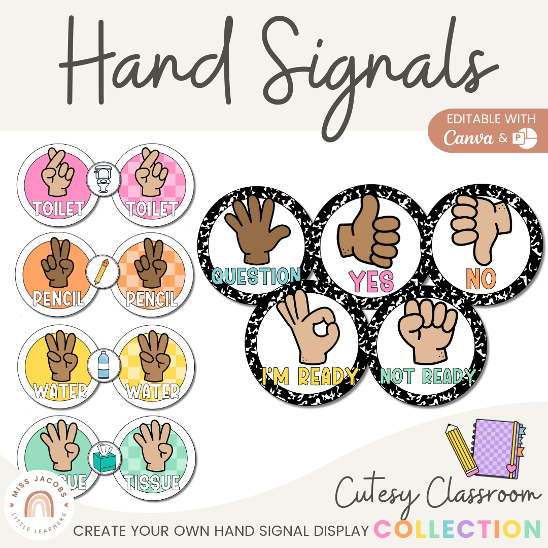 Hand Signals Posters - Cutesy Classroom Theme - Miss Jacobs