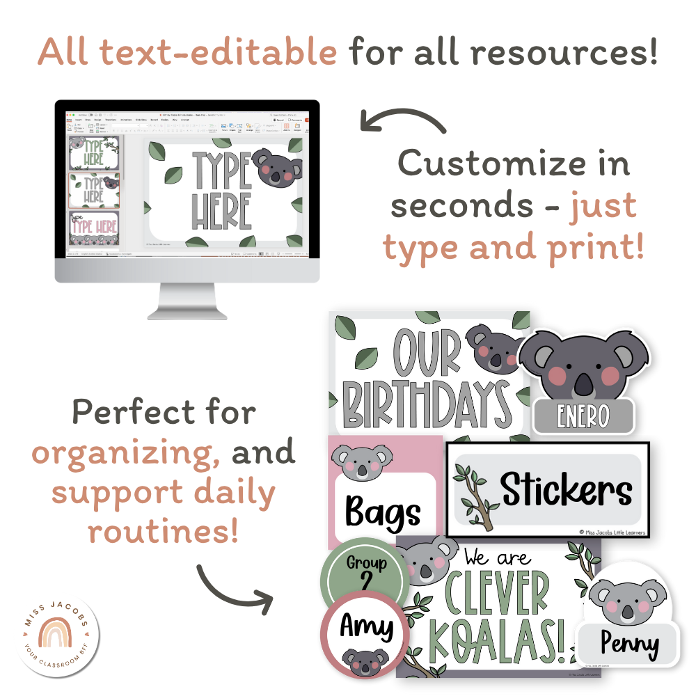 Koala Theme Classroom Essentials Decor Pack - Miss Jacobs