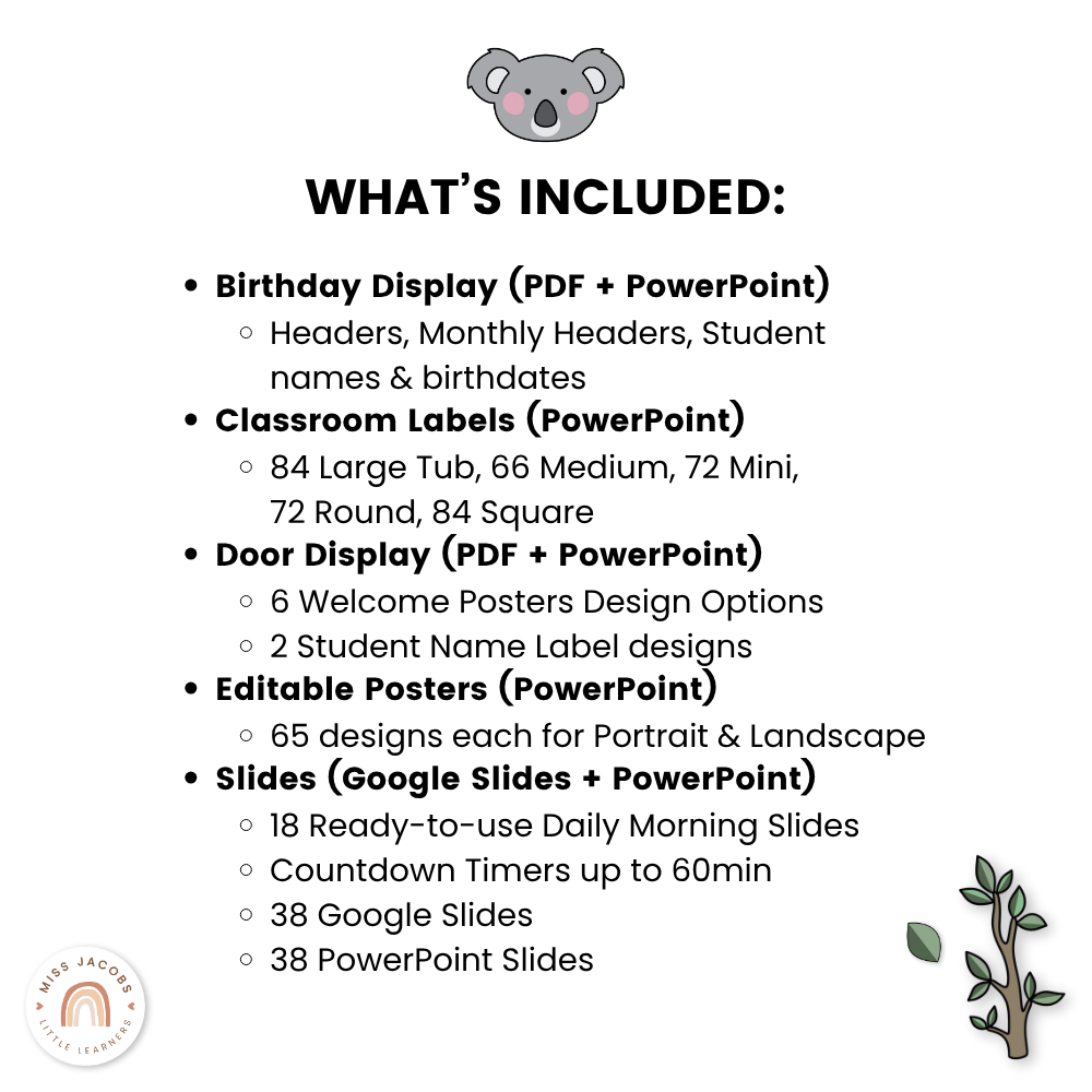 Koala Theme Classroom Essentials Decor Pack - Miss Jacobs