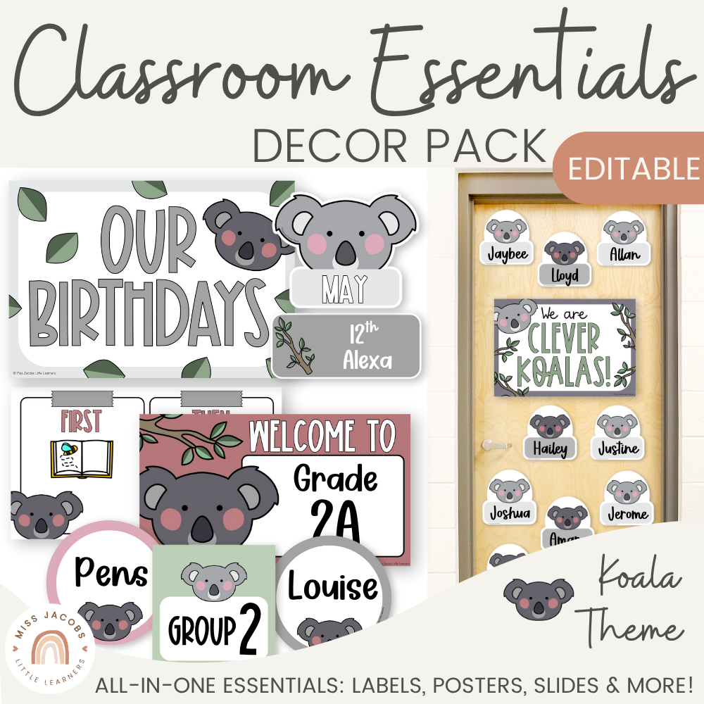 Koala Theme Classroom Essentials Decor Pack - Miss Jacobs