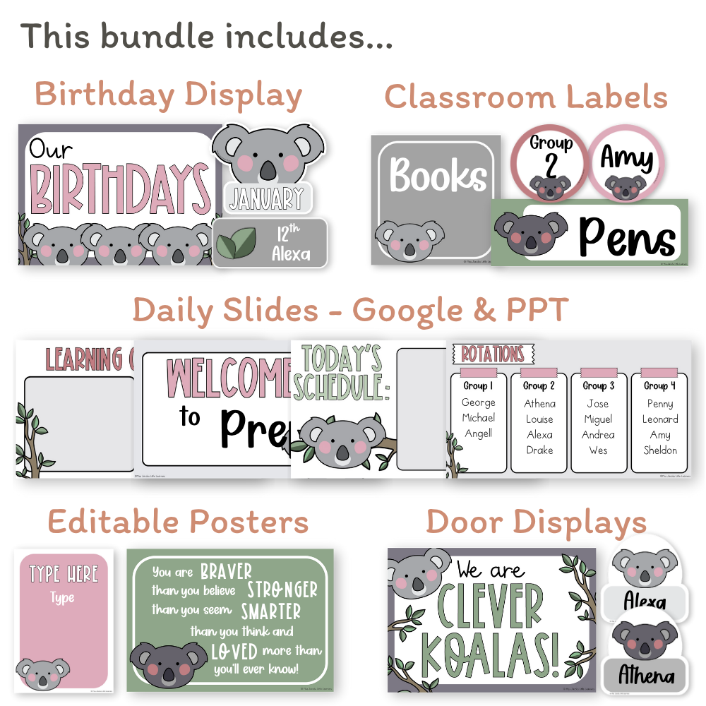 Koala Theme Classroom Essentials Decor Pack - Miss Jacobs