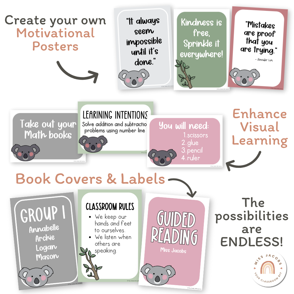 Koala Theme Classroom Essentials Decor Pack - Miss Jacobs