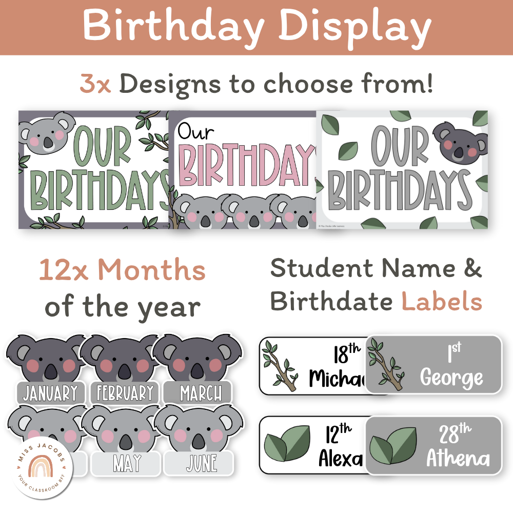 Koala Theme Classroom Essentials Decor Pack - Miss Jacobs