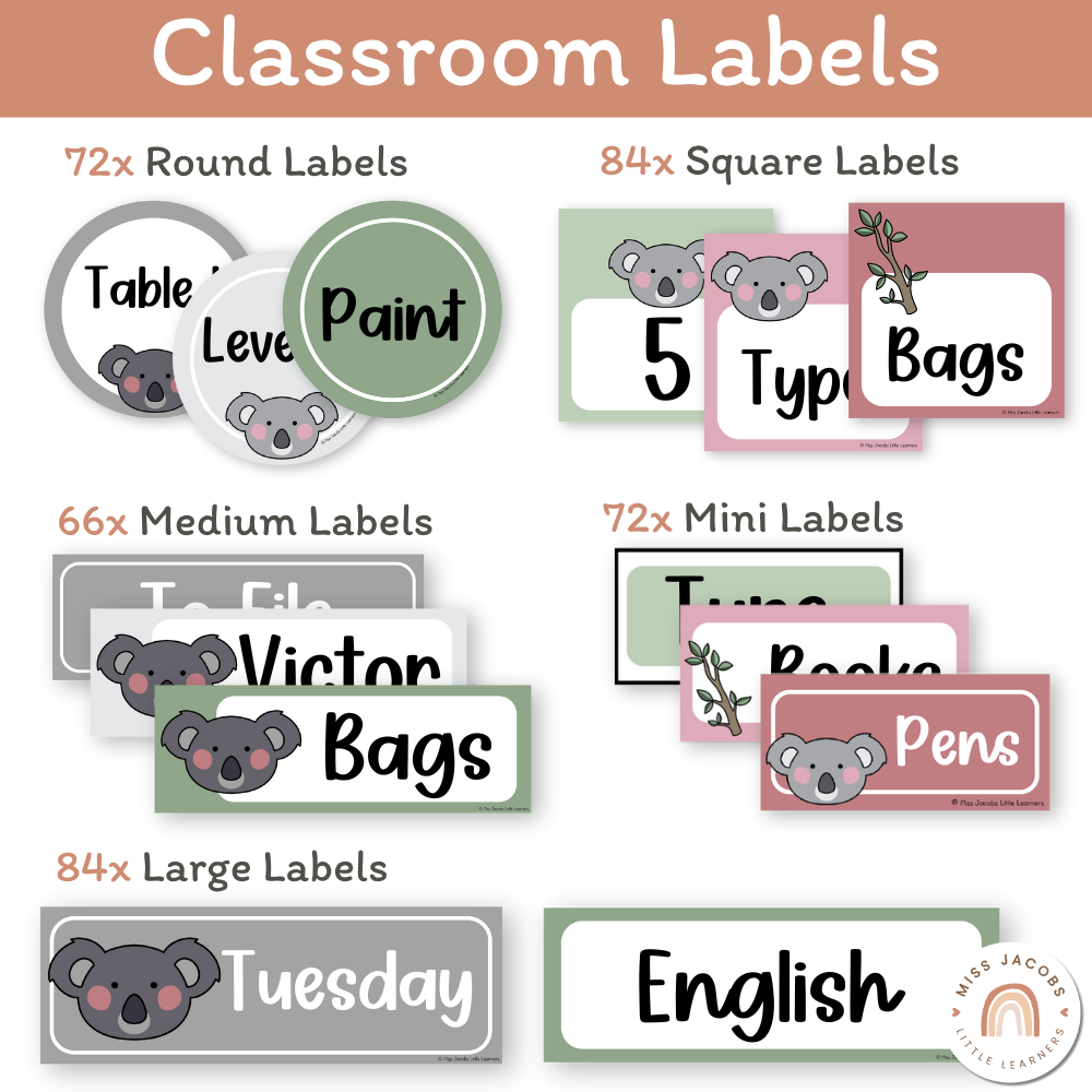 Koala Theme Classroom Essentials Decor Pack - Miss Jacobs