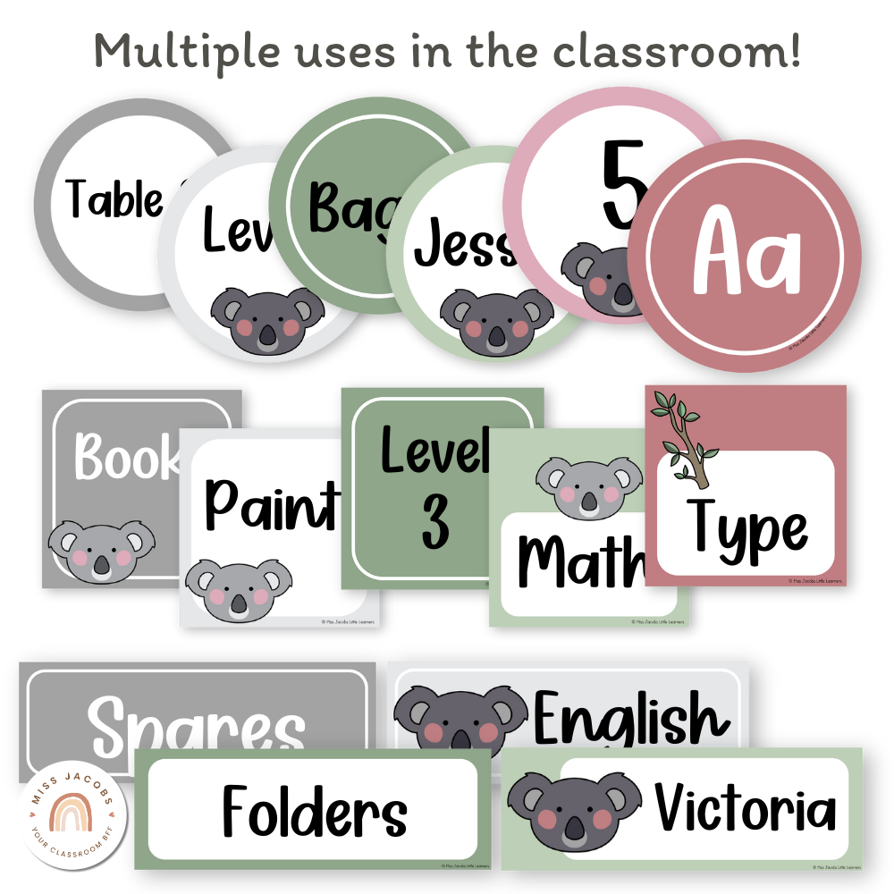 Koala Theme Classroom Essentials Decor Pack - Miss Jacobs