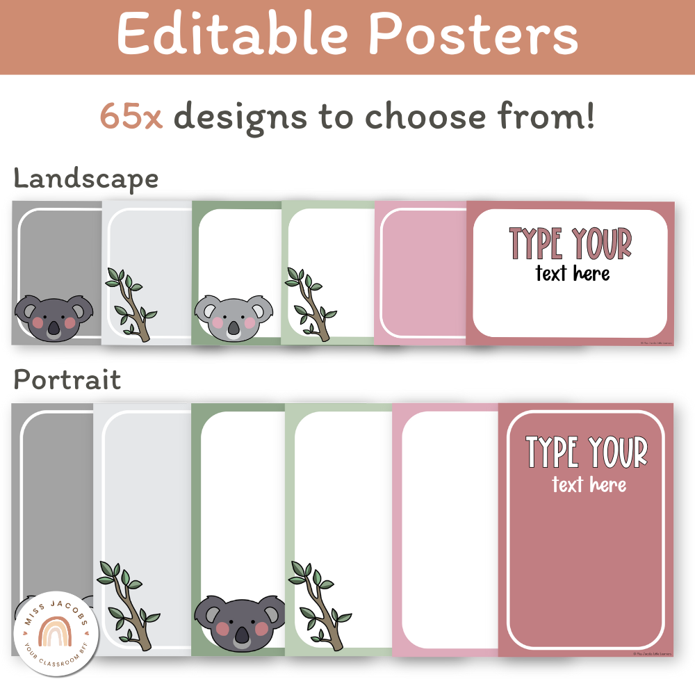 Koala Theme Classroom Essentials Decor Pack - Miss Jacobs