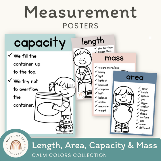 Measurement Posters - Calm Colors Math Decor | Modern Rainbow Theme ...