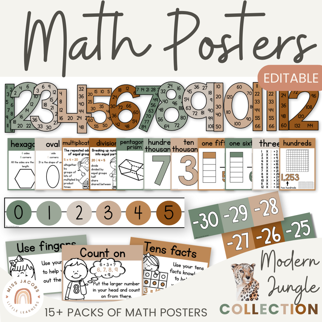 Modern Jungle Math Posters Bundle - Earthy Tones - Miss Jacobs