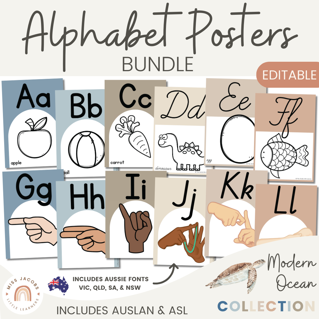 Alphabet Posters Bundle - Modern Ocean Classroom Decor