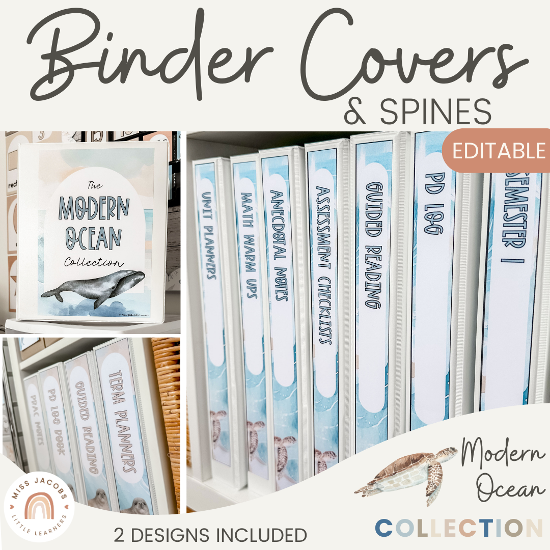 Binder Covers and Spine Labels - Modern Ocean Classroom Decor