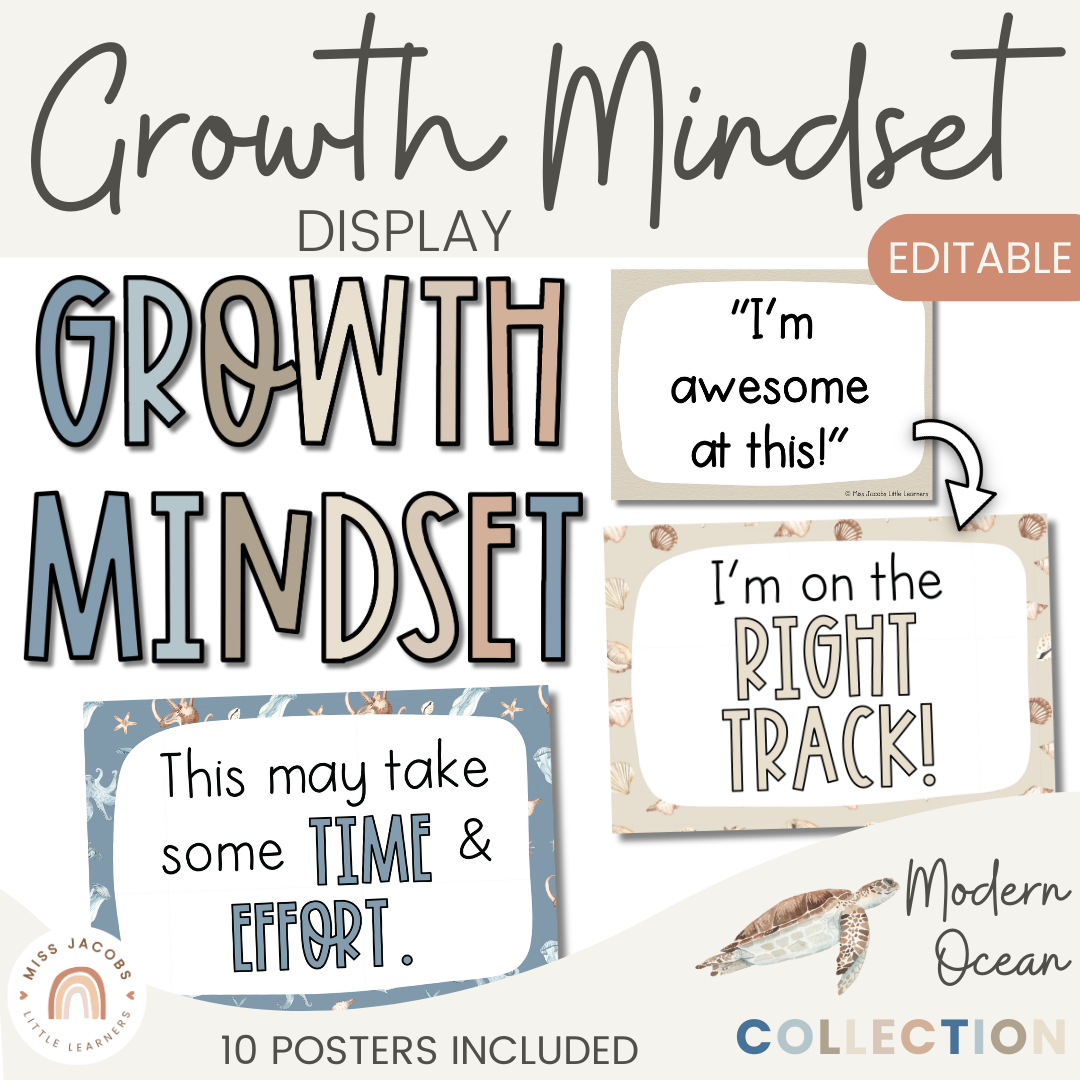 Growth Mindset Posters - Modern Ocean Classroom Decor