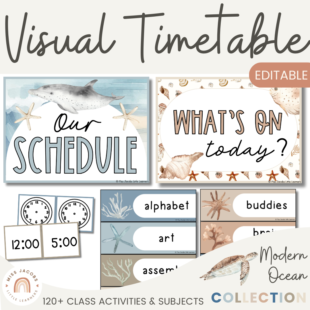 Visual Timetable Daily Schedule - Modern Ocean Classroom Decor