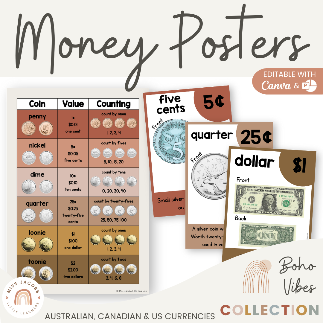 Money Posters - Boho Vibes Theme Classroom Decor - Miss Jacobs