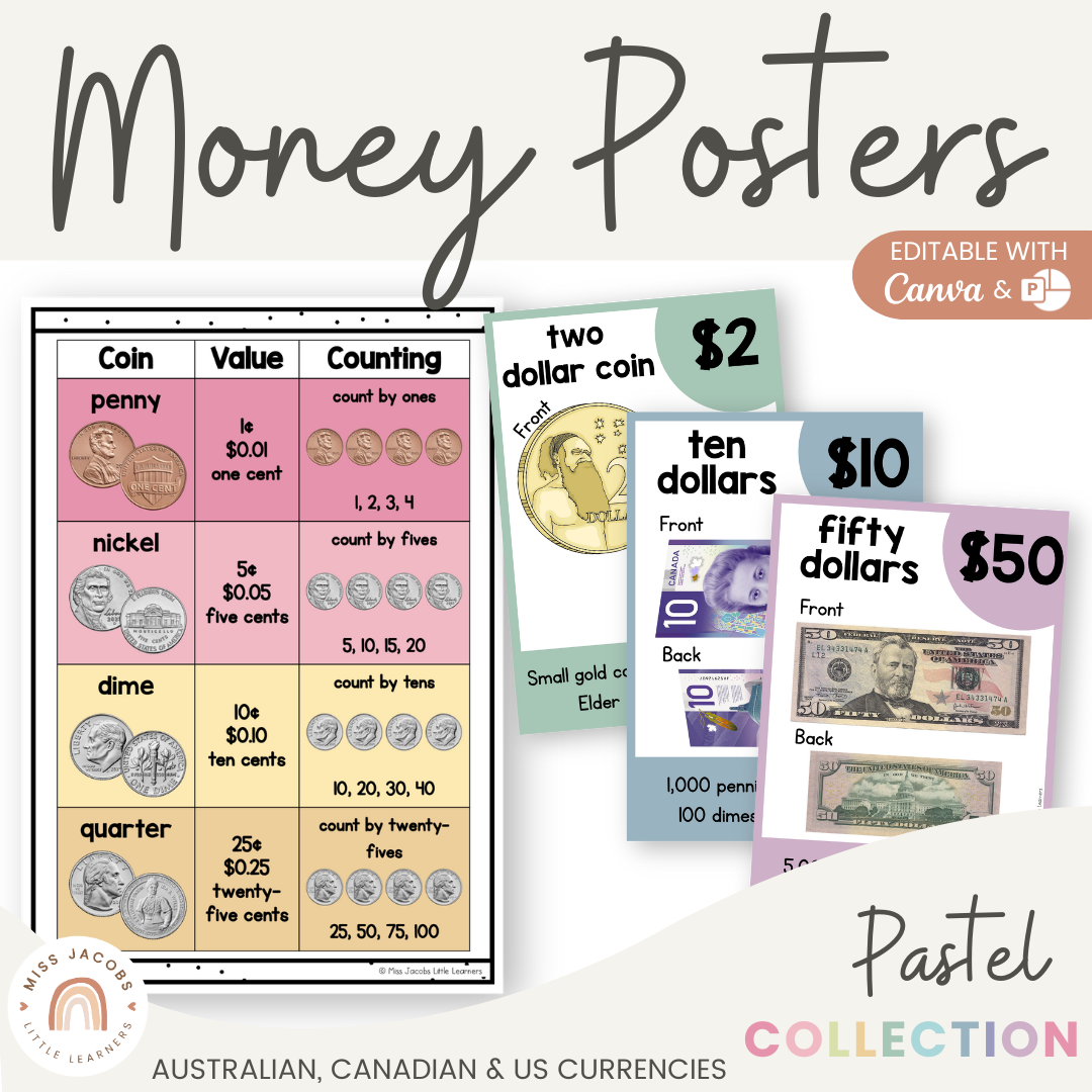 Money Posters - Pastel Theme Classroom Decor - Miss Jacobs