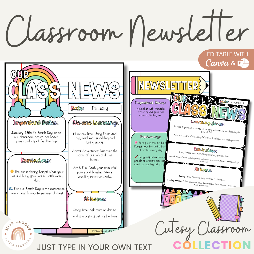 Newsletter Templates - Cutesy Classroom Theme - Miss Jacobs