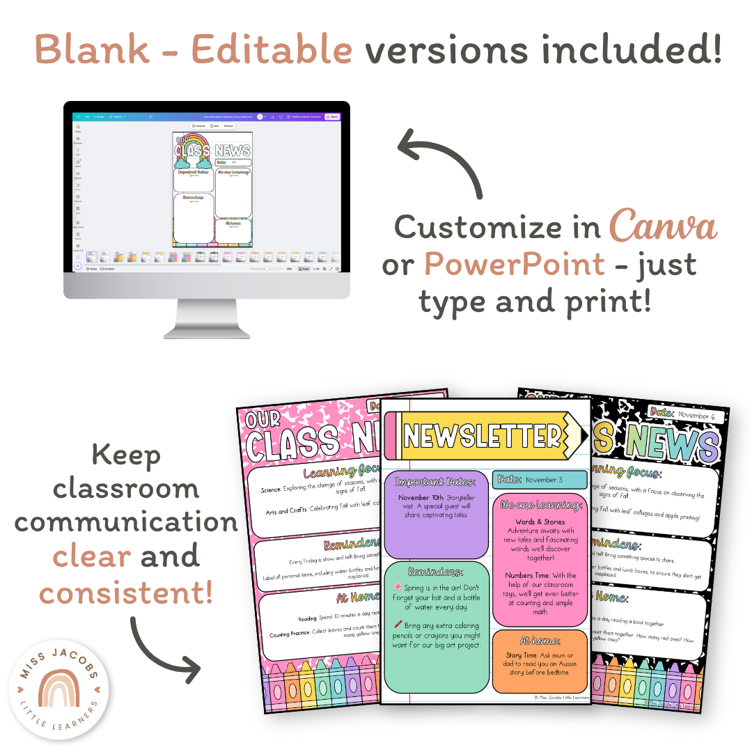Newsletter Templates - Cutesy Classroom Theme - Miss Jacobs