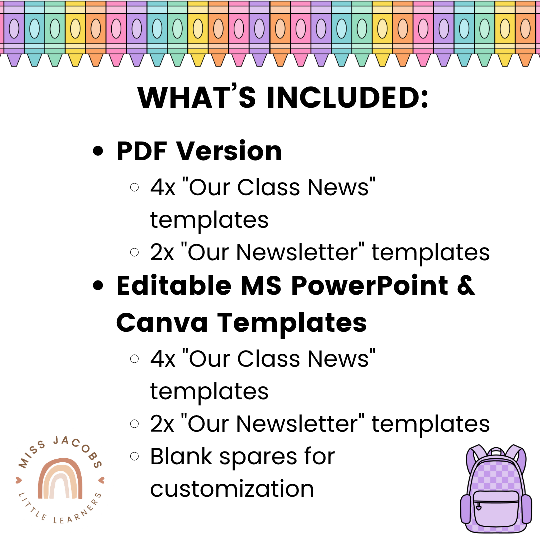 Newsletter Templates - Cutesy Classroom Theme - Miss Jacobs