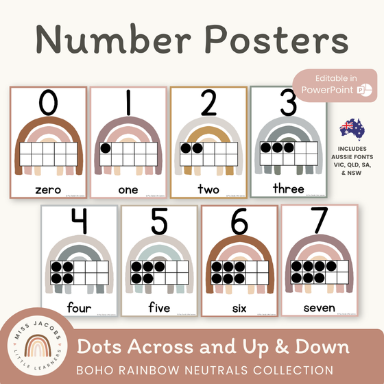 Number Posters with Ten Frames - Boho Rainbow Neutrals Theme - MJLL ...