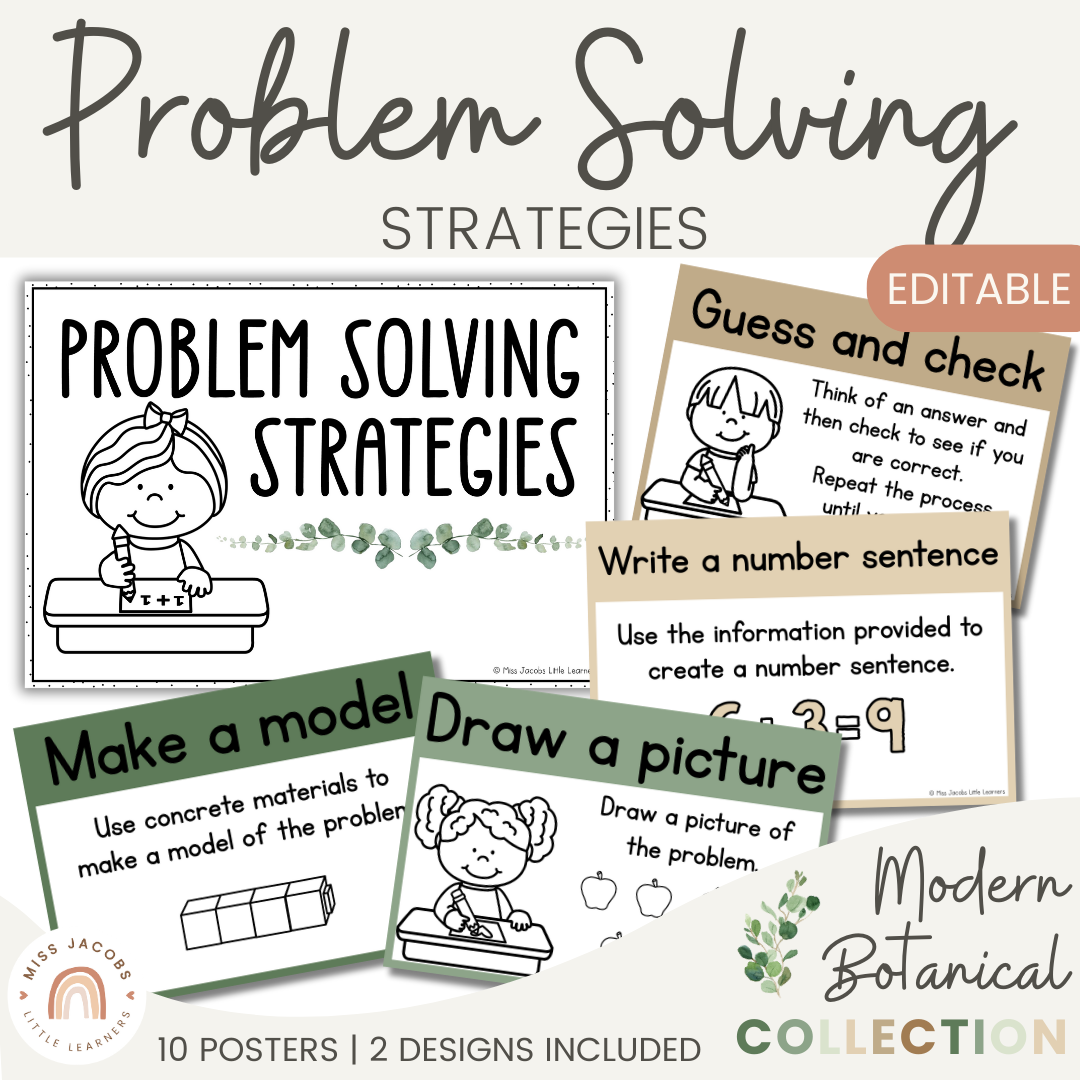 Math Problem Solving Strategies Posters - Modern Botanical Theme - MJLL