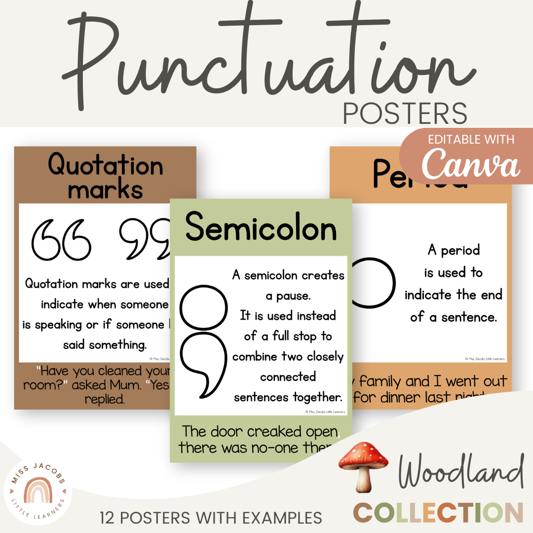 Punctuation Posters - Woodland Classroom Theme - Miss Jacobs