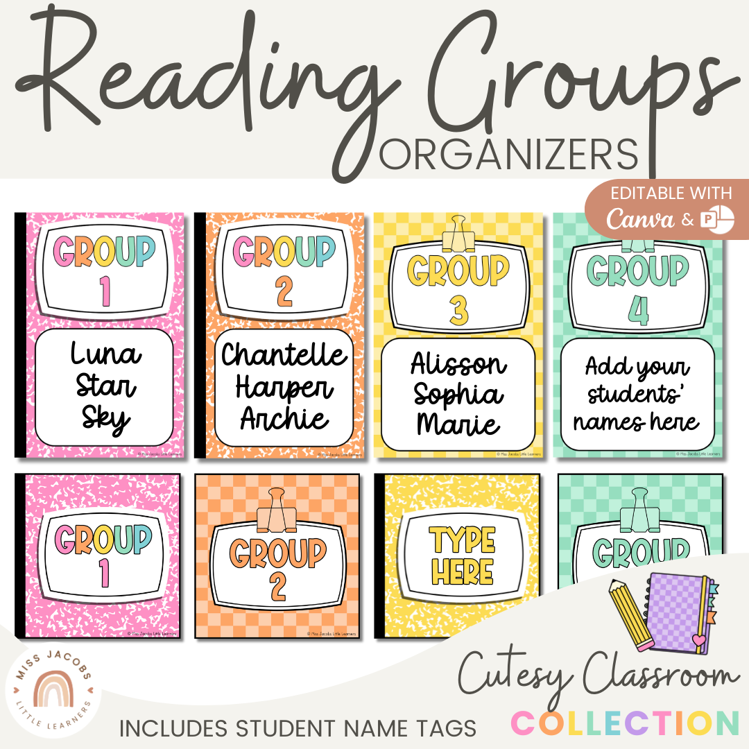 Reading Group Organizers & Labels - Cutesy Classroom Theme - MJLL