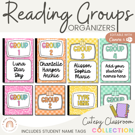 Reading Group Organizers & Labels - Cutesy Classroom Theme - MJLL