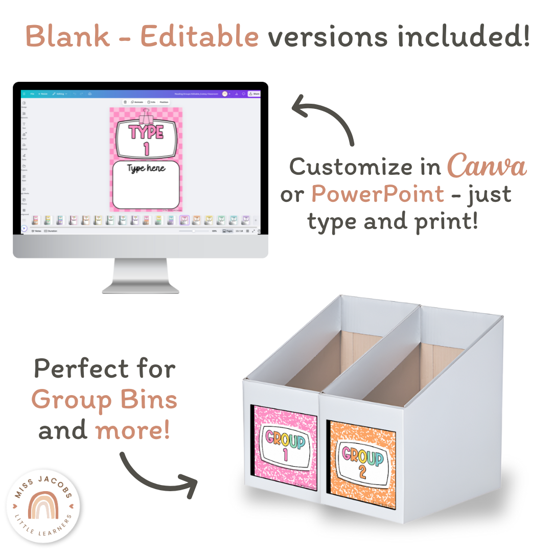 Reading Group Organizers & Labels - Cutesy Classroom Theme - MJLL