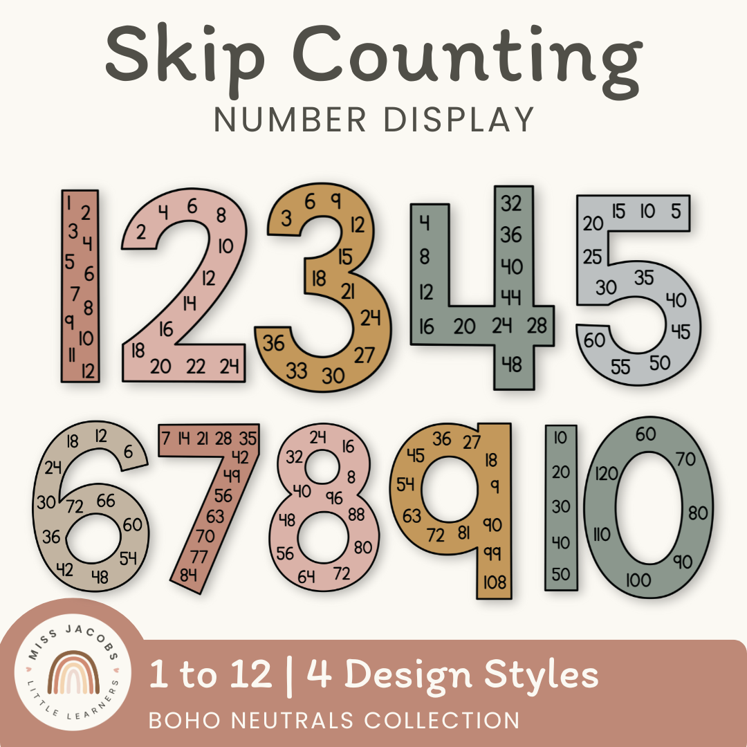 Skip Counting Large Number Display - Boho Neutrals Theme - MJLL