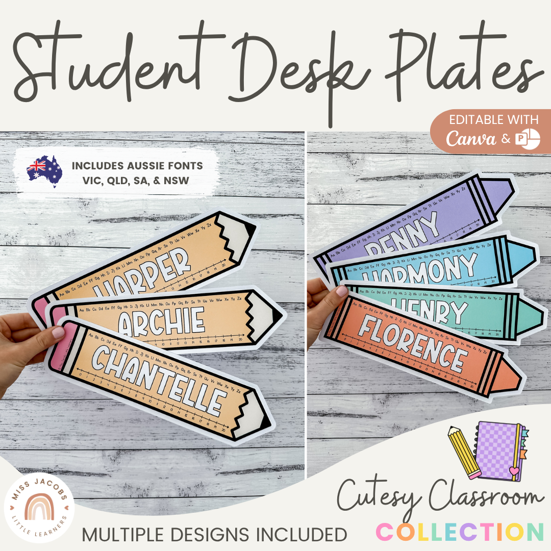 Student Desk Name Plates - Cutesy Classroom Theme - Miss Jacobs