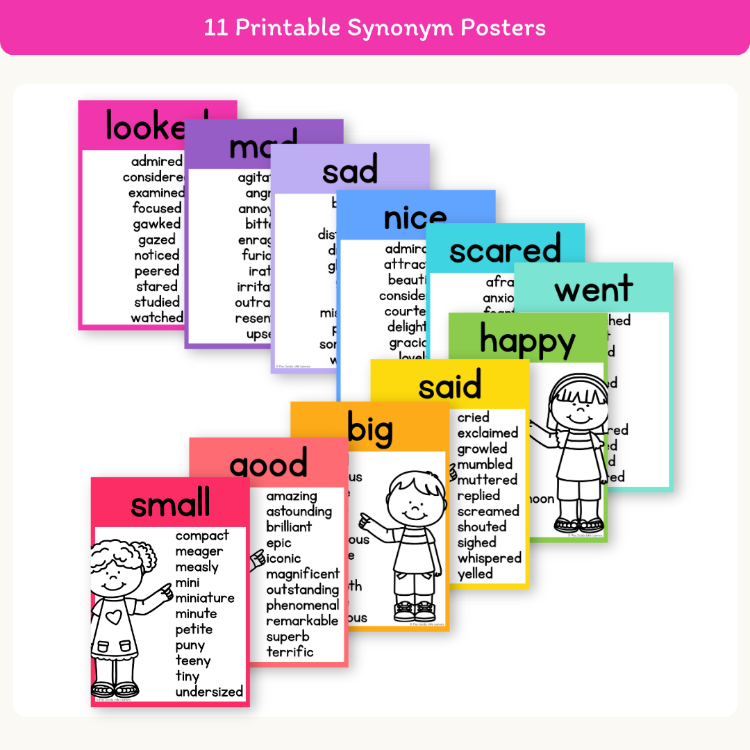 Synonym Posters - Bright Theme - Miss Jacobs – Miss Jacobs Little Learners