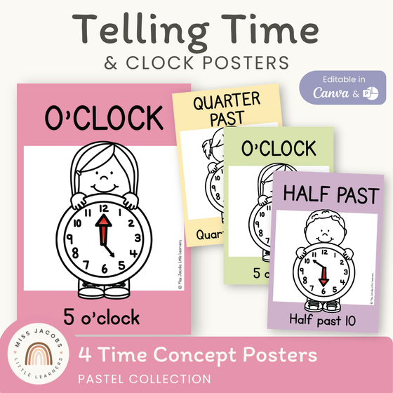 Telling Time and Clock Posters - Pastel Theme - Miss Jacobs – Miss ...