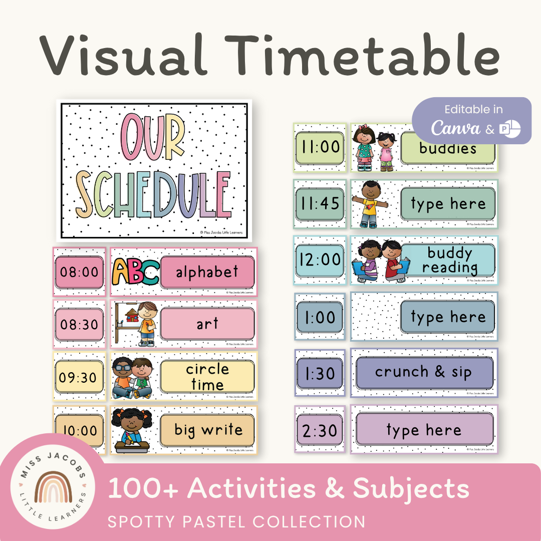 Visual Schedule - Spotty Pastel Classroom Theme - Miss Jacobs