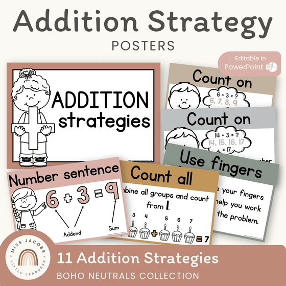 Addition Strategies Posters - Boho Neutrals Classroom Theme - MJLL ...