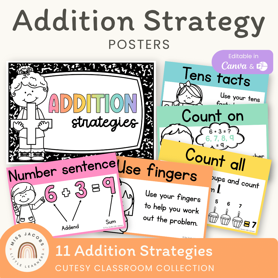 Addition Strategies Posters - Cutesy Classroom Theme - Miss Jacobs ...