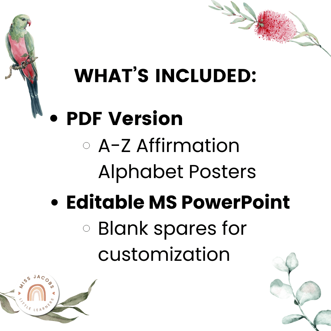 Affirmation Alphabet Posters - Australiana Classroom Theme - MJLL