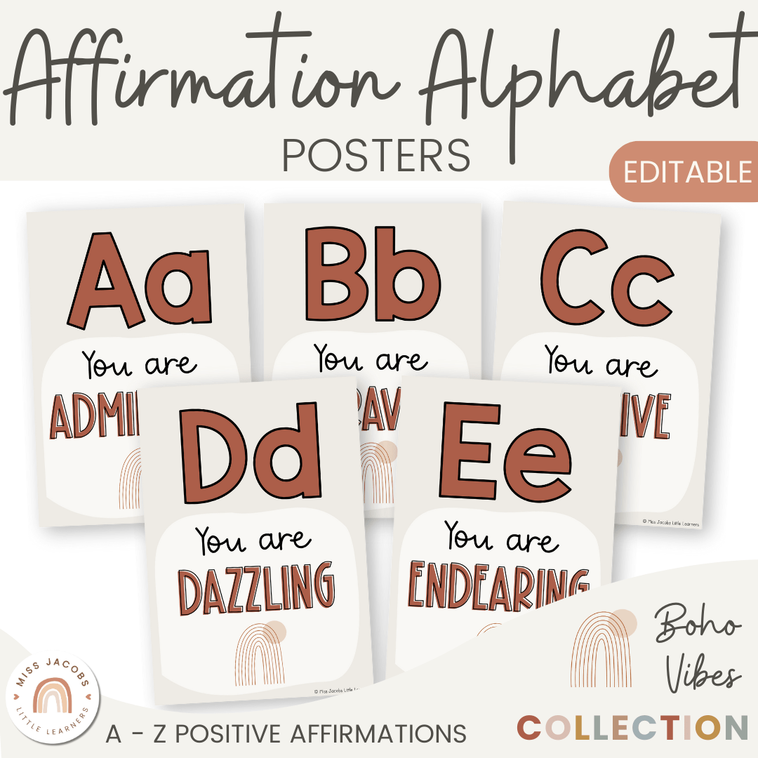 Affirmation Alphabet Posters - Boho Vibes Classroom Theme - Miss Jacobs