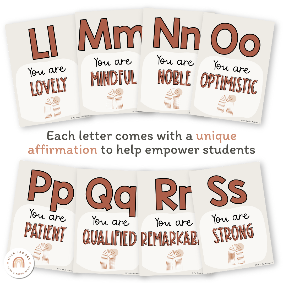 Affirmation Alphabet Posters - Boho Vibes Classroom Theme - Miss Jacobs