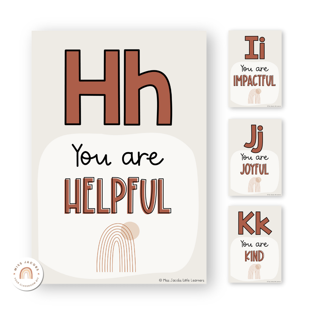 Affirmation Alphabet Posters - Boho Vibes Classroom Theme - Miss Jacobs